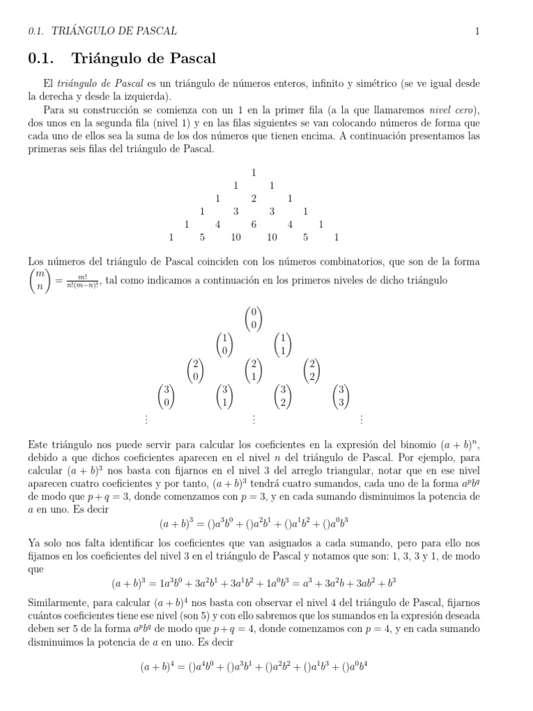 Triángulo de Pascal, Polinomios | PDF | Matemáticas discretas | Matemáticas