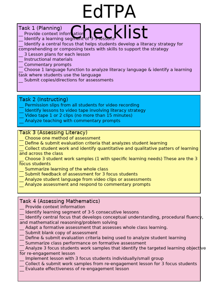 EdTPA Task Checklist for Teachers | PDF