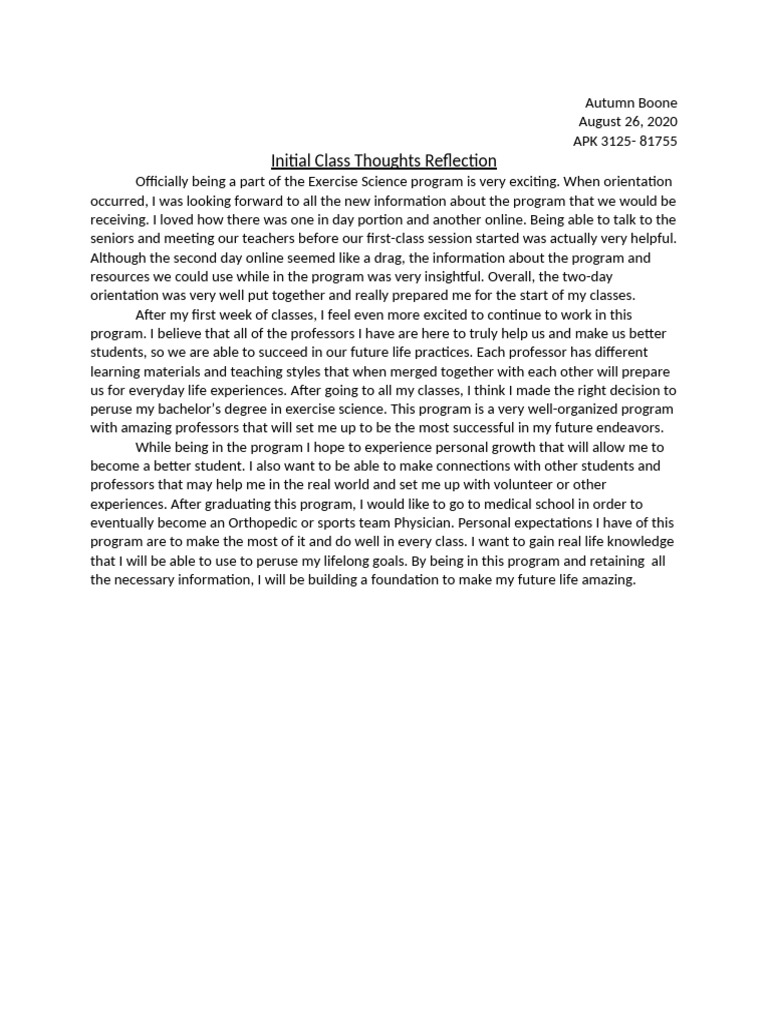 Exercise Science Program Reflection | PDF