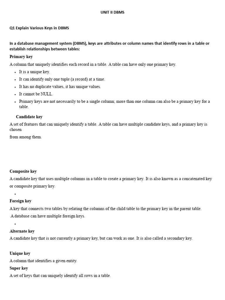 Unit Ii DBMS Questions | PDF | Table (Database) | Information Retrieval