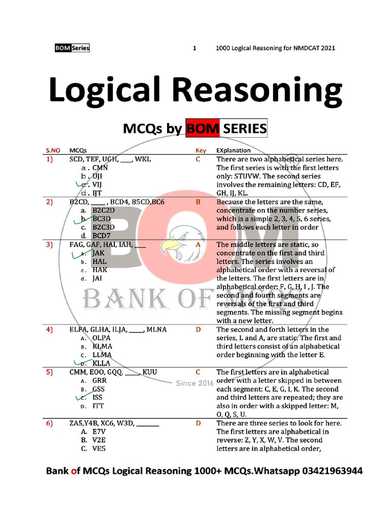 Logical Reasoning MCQs (BOM) | PDF