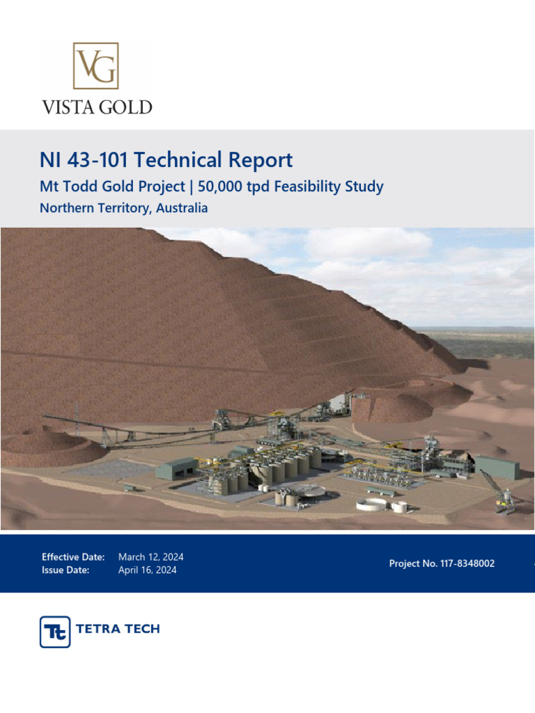 Vista-Mt Todd NI 43-101 FS Technical Report - April 16 2024 | PDF | Risk | Mining