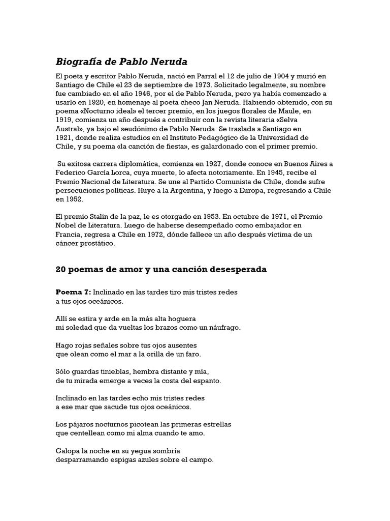 Biografía de Pablo Neruda | PDF