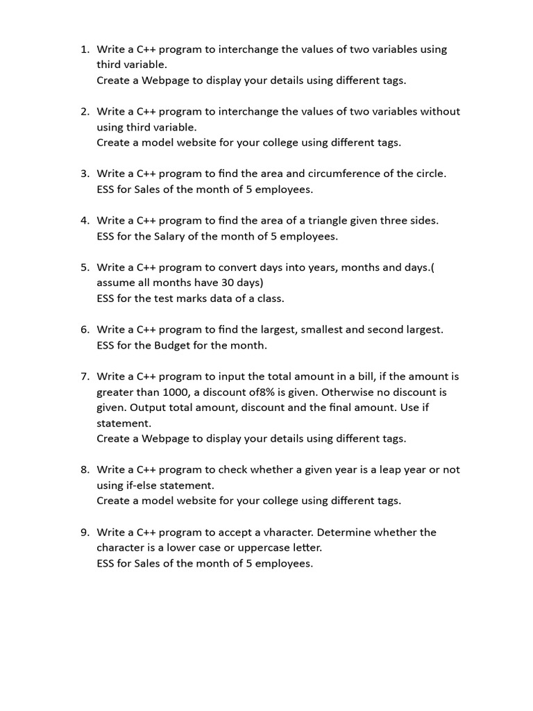 Practical Questions List | PDF | C++ | Area
