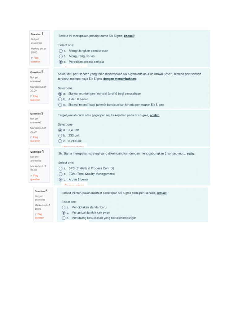 Kuis Sesi 1 Six Sigma | PDF