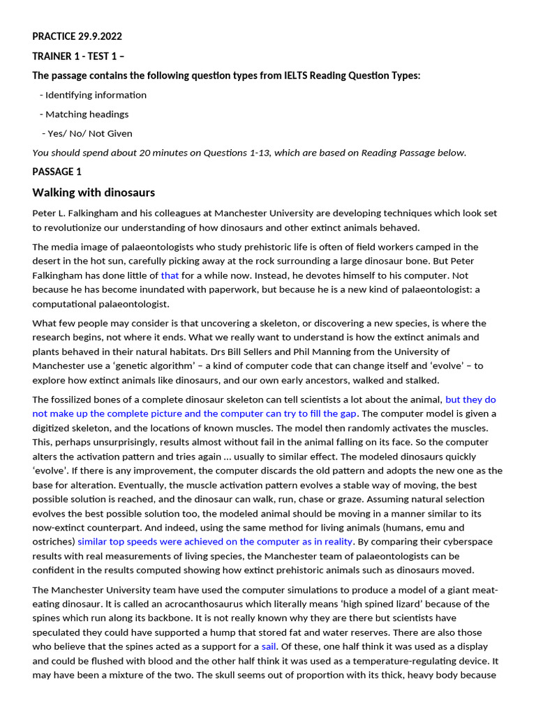 PRACTICE 29.9.2022 | PDF | Simulation | Dinosaurs