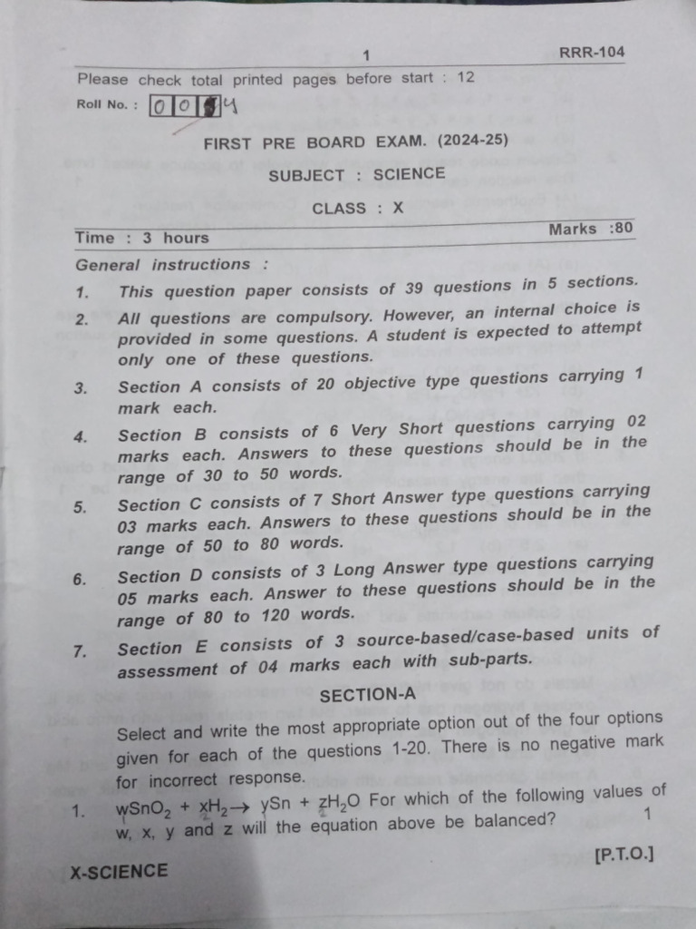 Pre Board 1 Science | PDF | Chemical Reactions | Carbonate