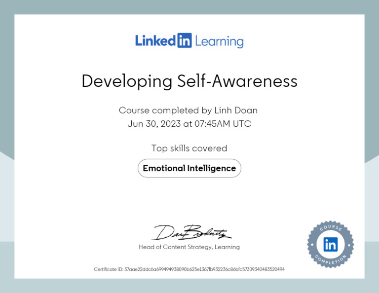 CertificateOfCompletion Developing SelfAwareness | PDF