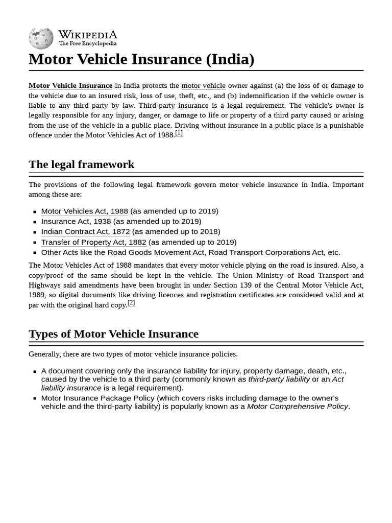 Overview of Motor Vehicle Insurance in India | PDF | Insurance ...