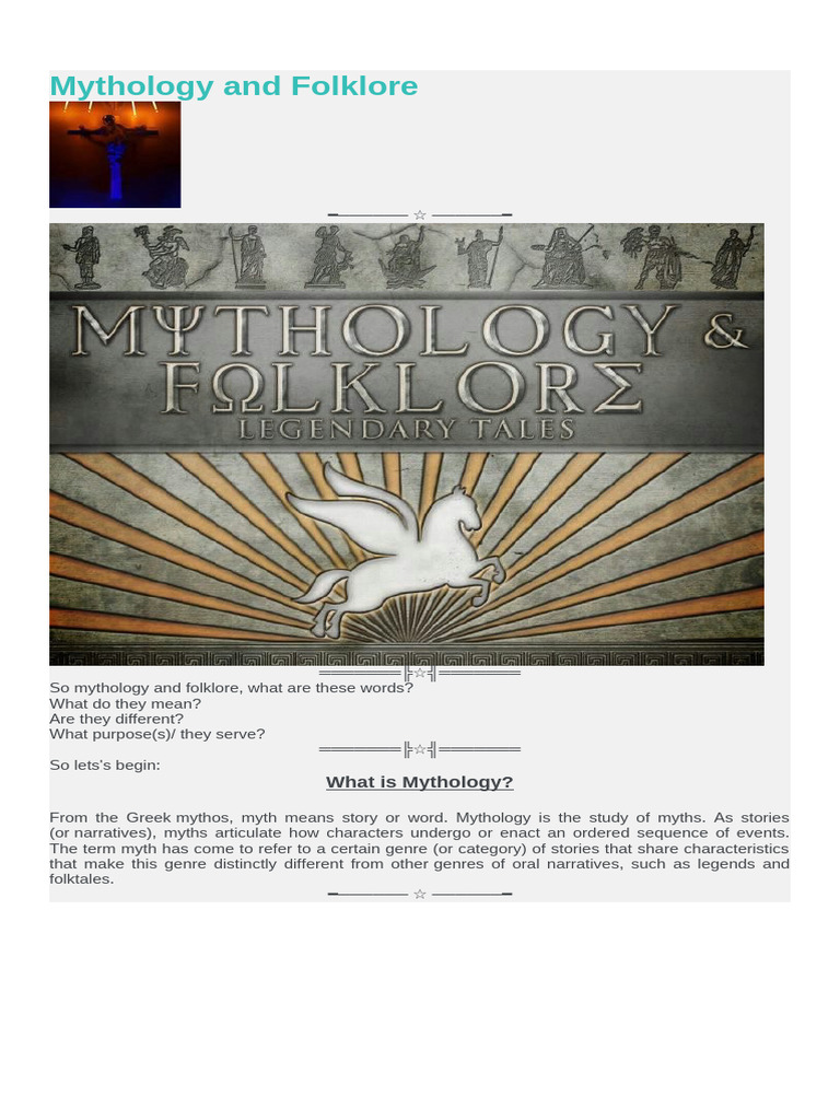 Mythology Folklore Lec 1 | PDF | Folklore | Cultural Anthropology