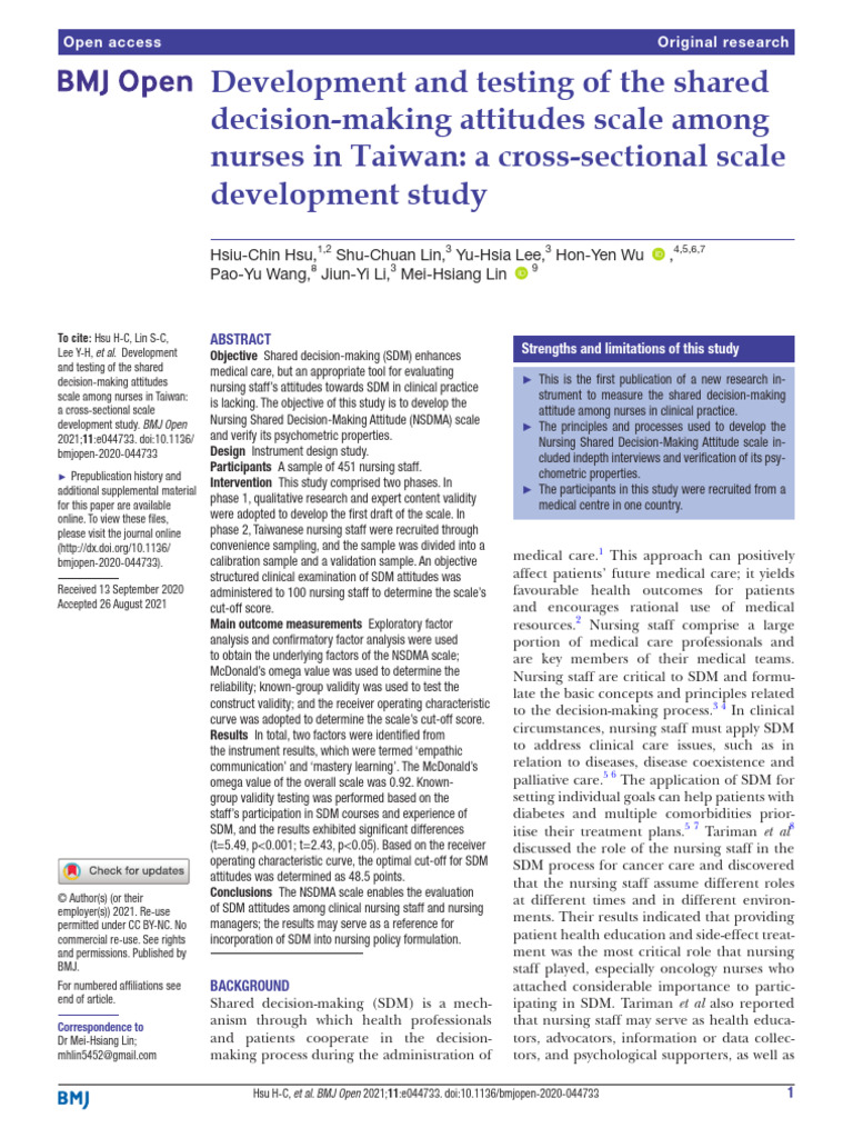 Development and Testing of The Shared Decision-Making Attitudes Scale ...