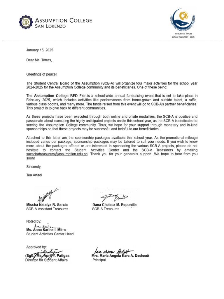 Assumption College BED Fair 2025 Sponsorship | PDF