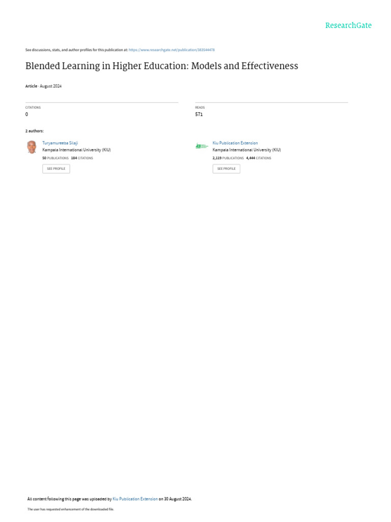 Blended Learning in Higher Education Models and Effectiveness | PDF ...