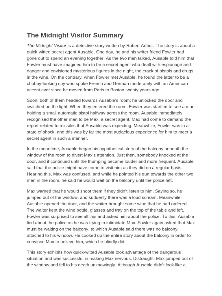 The Midnight Visitor Summary | PDF | Espionage