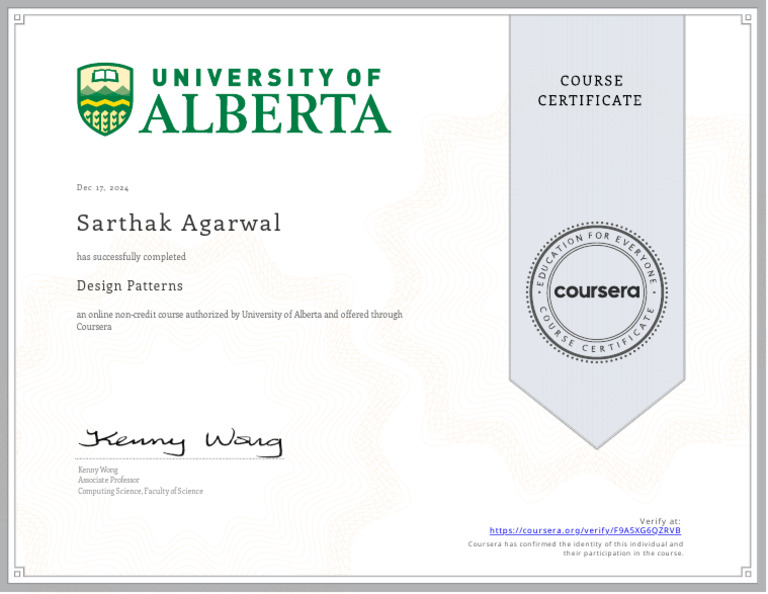 Coursera Design Pattern Certificate | PDF