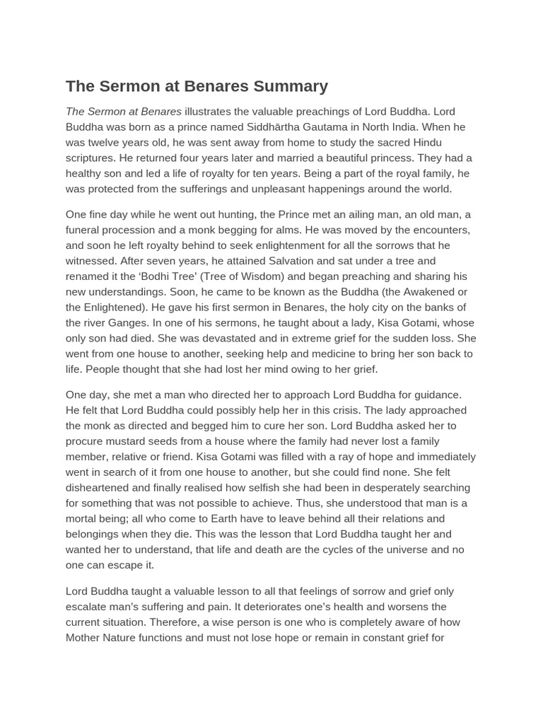 Summary of The Sermon at Benares | PDF | Enlightenment In Buddhism