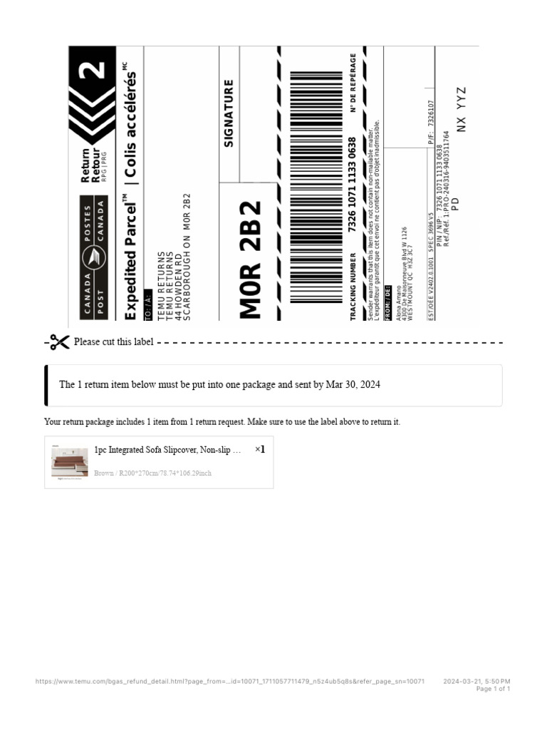 Return Instructions for Sofa Slipcover | PDF