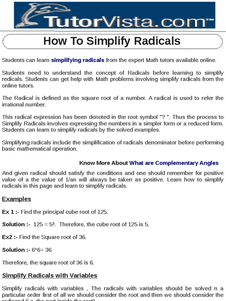 How To Simplify Radicals | PDF