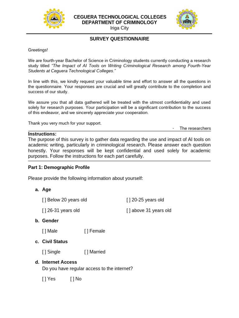 Survey Questionnaire-1 | PDF | Artificial Intelligence | Intelligence ...