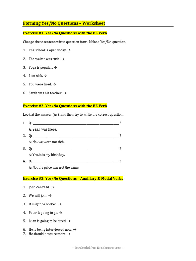 Yes-No-questions-worksheet-esl | PDF | Verb | Semantic Units