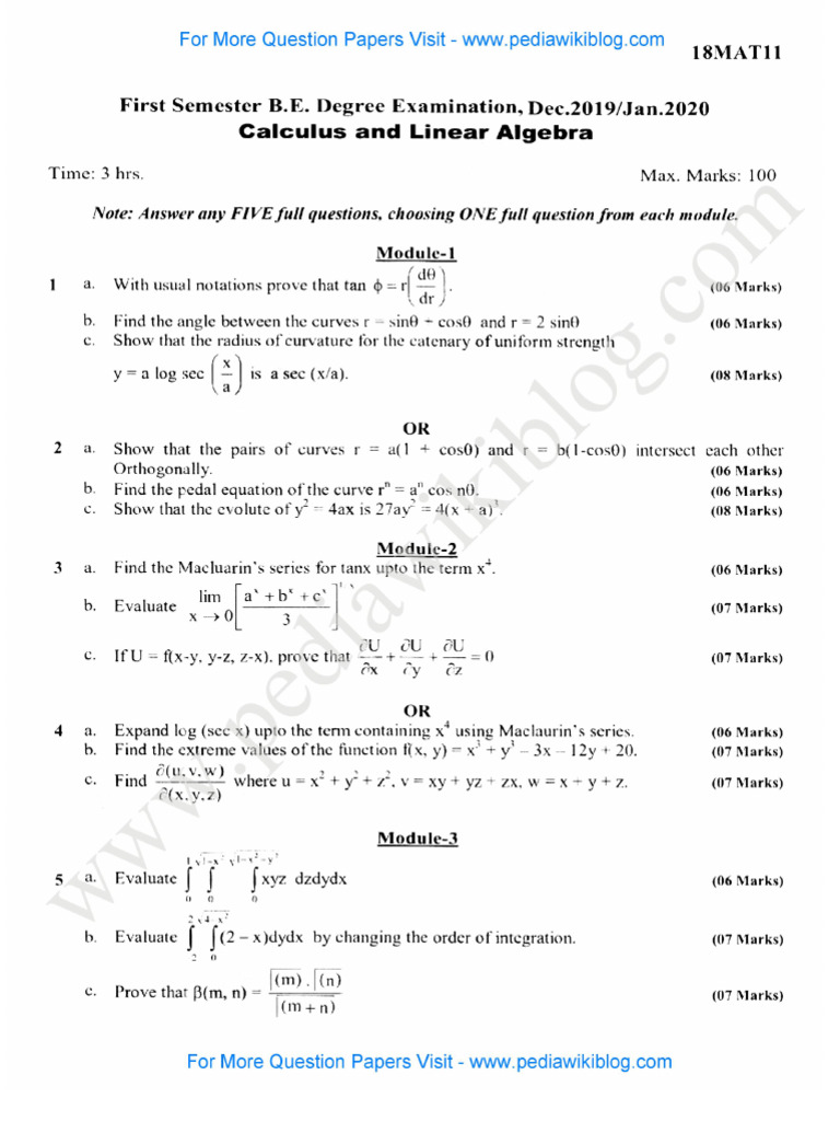 Engg Maths 1 Jan 2020 (2018 Scheme) | PDF