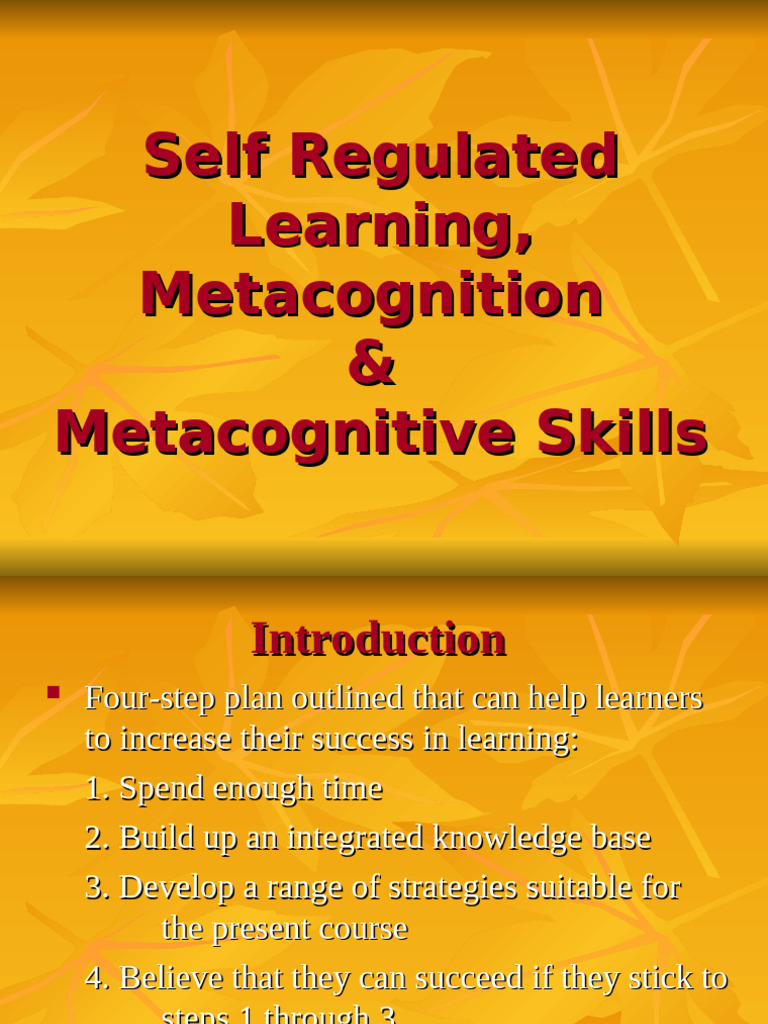 Self Regulated Learning Metacognition Pdf Metacognition Self Efficacy