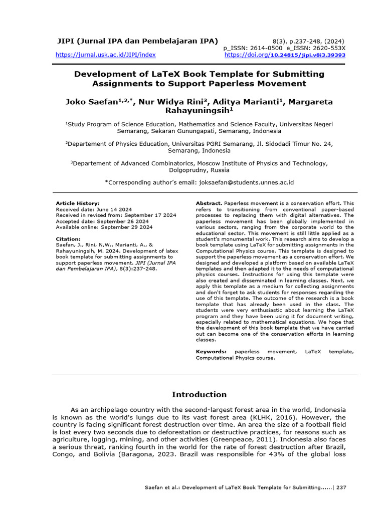 Development of LaTeX Book Template for Submitting Assignments to Support Paperless Movement ...
