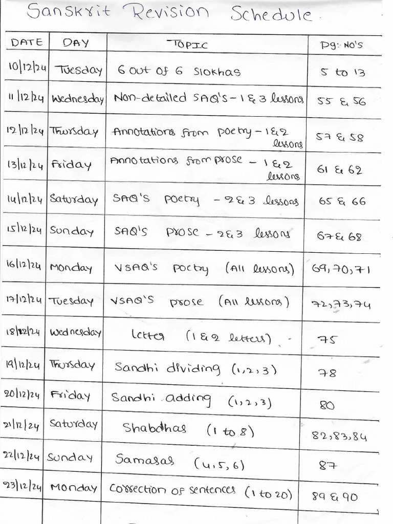 Sanskrit Revision Schedule | PDF