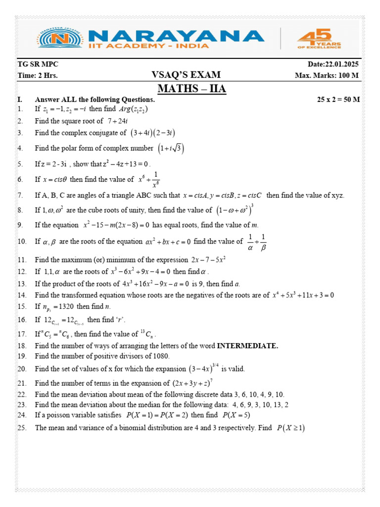 TG SR Mat-A & Phy Vsaq QP (Ex - DT.22-01-2025) | PDF | Electromagnetic Radiation | Waves