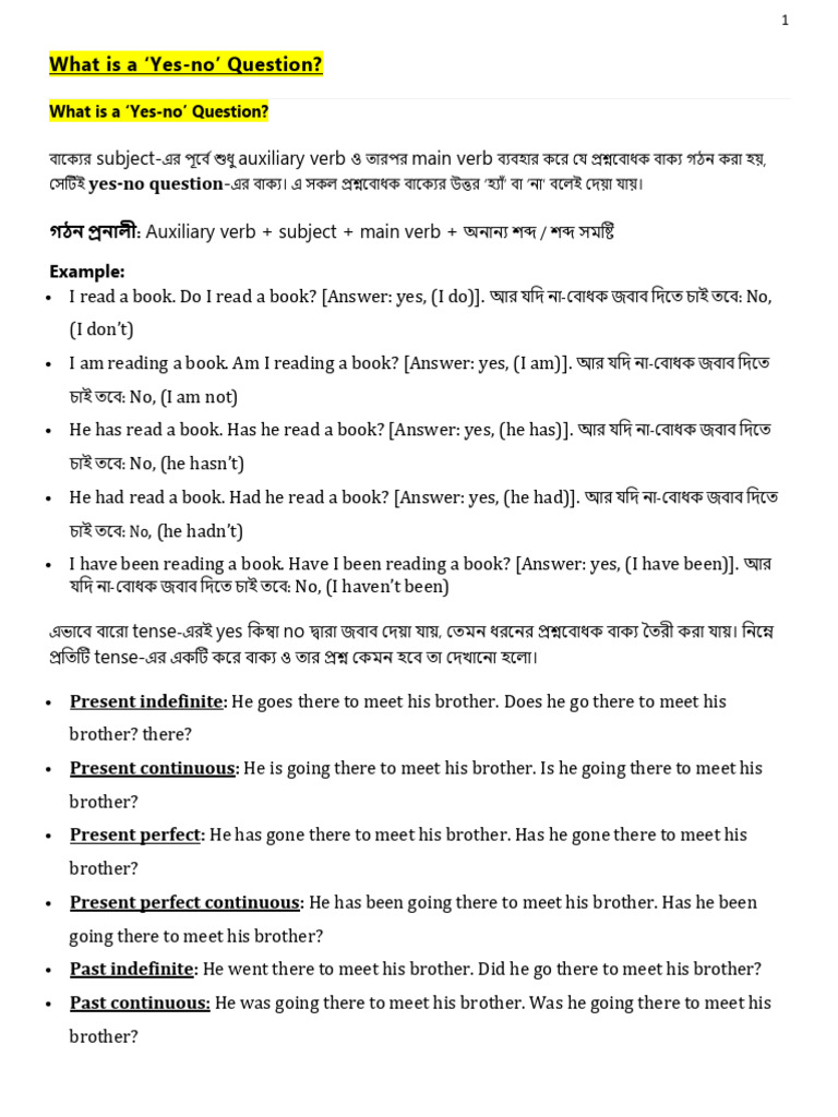 Full Lesson On Yes-No Questions | PDF | Verb | Grammatical Tense