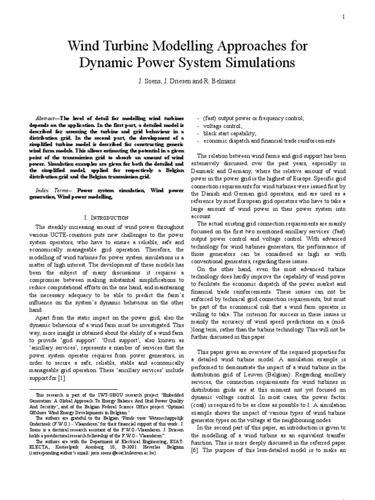 Wind Turbine Modelling Approaches For Dynamic Power System Simulations ...