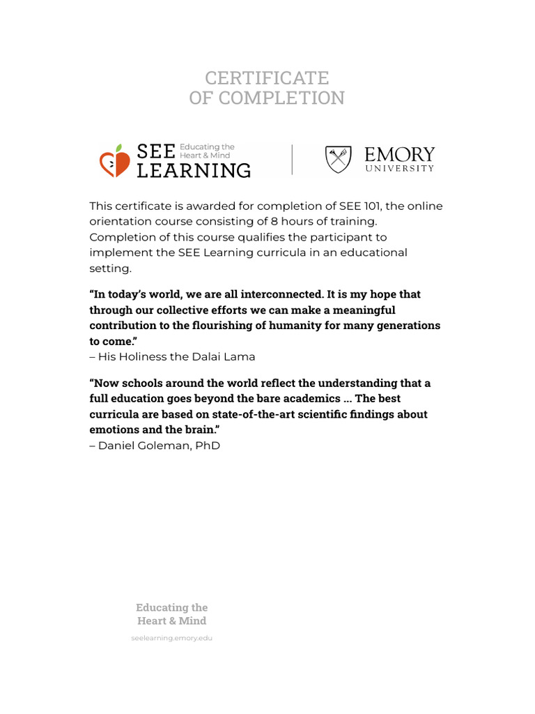 Certificate of Completion - SEE Learning | PDF