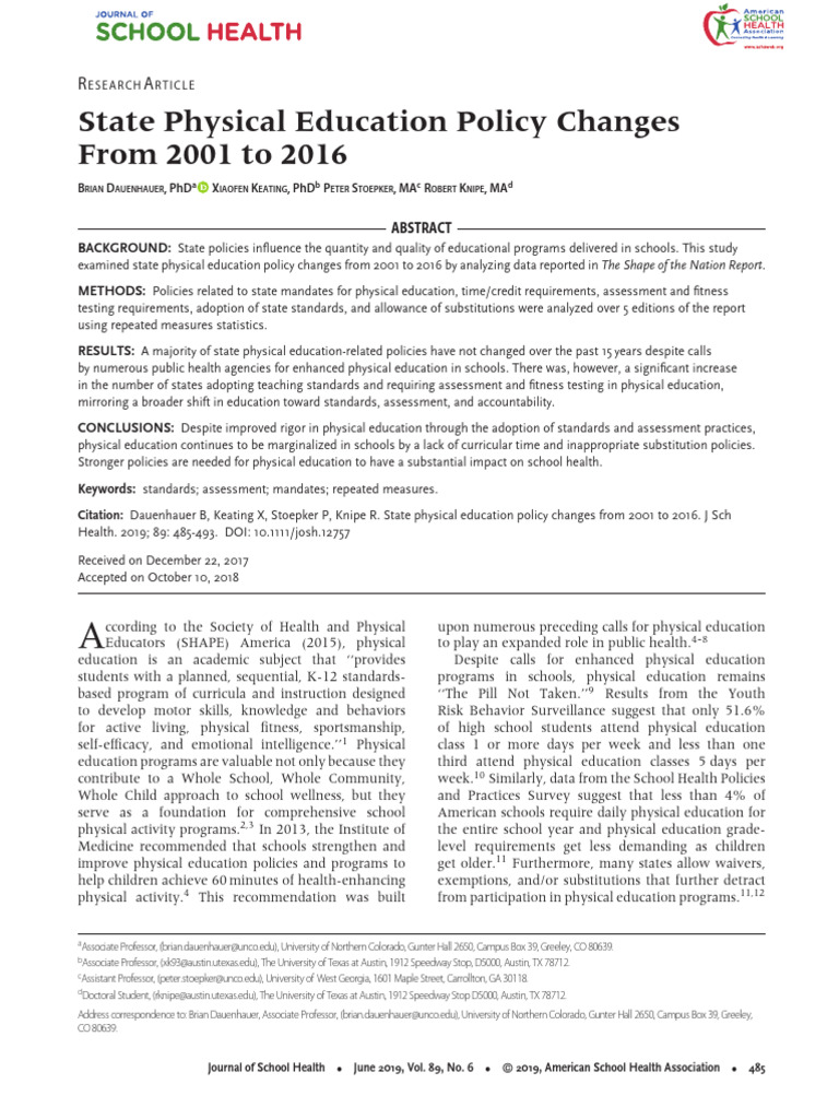 State Physical Education Policy Changes 2 | PDF | Physical Education ...