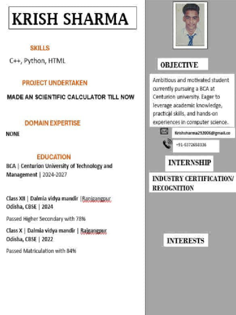 Krish Sharma: BCA Student Profile | PDF