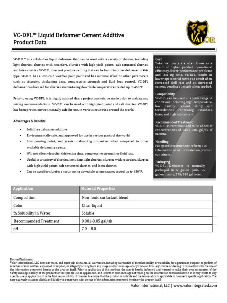 VC-DFL Product Data Sheet (NEW) | PDF | Cement | Materials