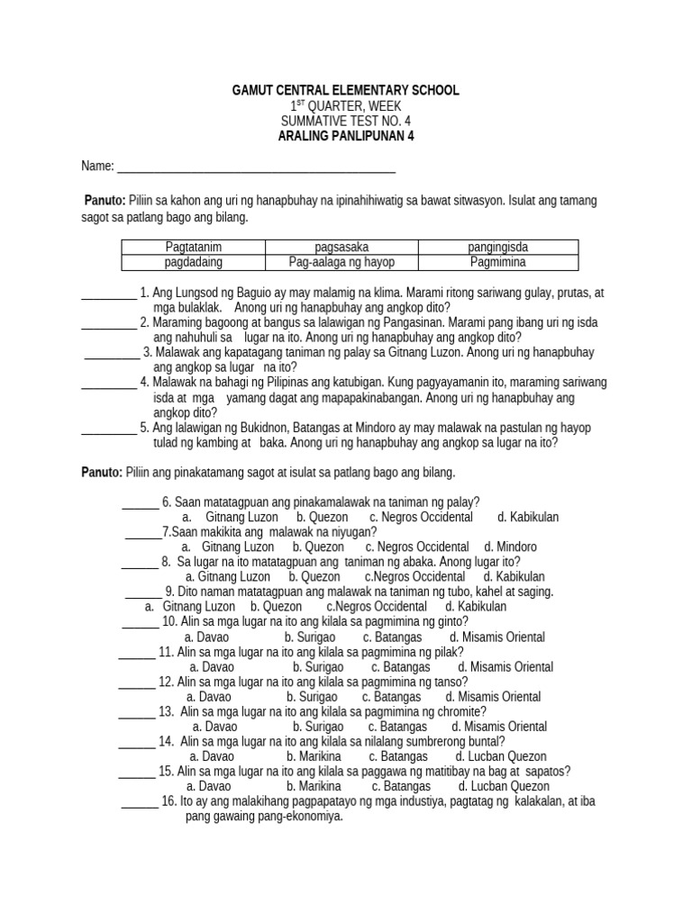 Ap4 Summative Test Q1, Q2, Q3. Q4 | PDF