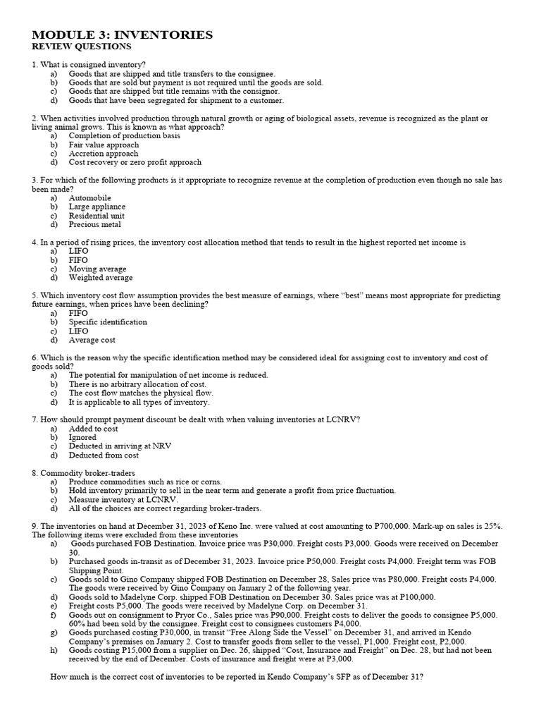 Inventory Accounting Quiz | PDF | Depreciation | Financial Accounting