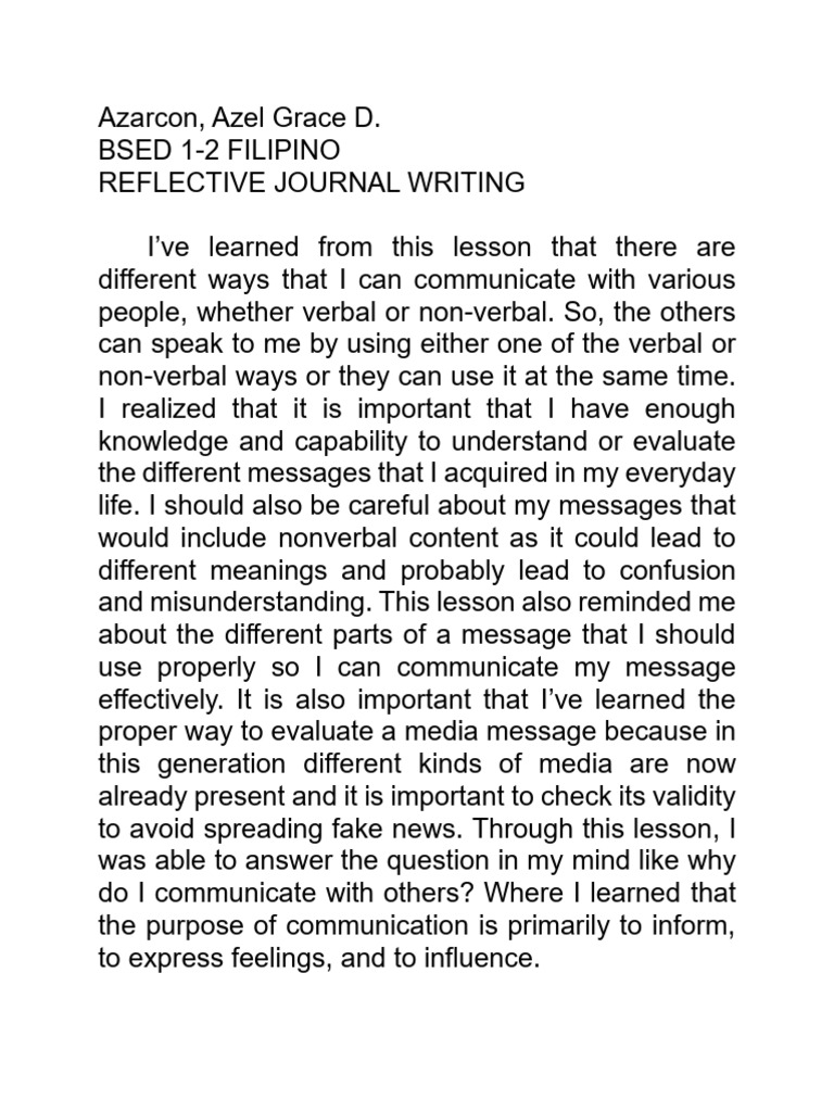 Azarcon. Activity 1.5 - Reflective Journal Writing | PDF