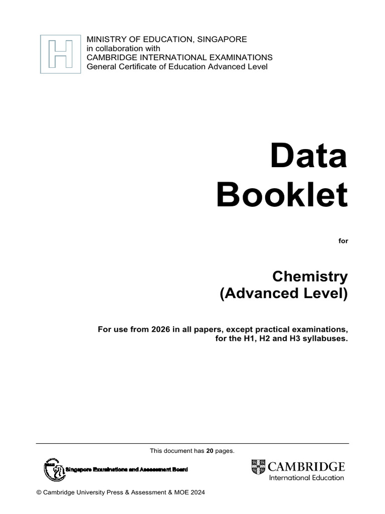 SEAB Chemistry Data Booklet 8873 9476 9813 | PDF | Chemical Compounds ...