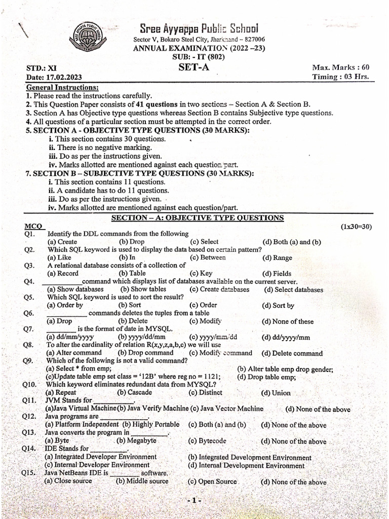 IT Class 11 (Set-B)... | PDF