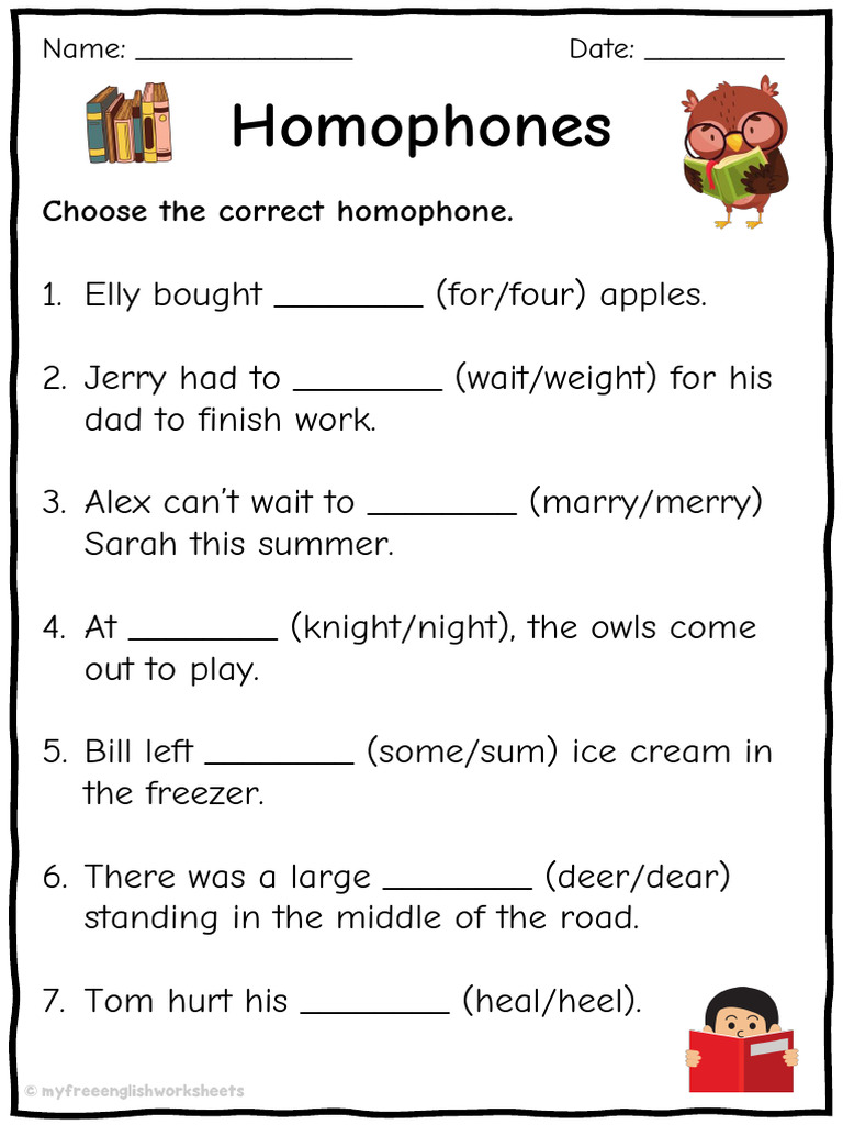Homophones Worksheet 1 Mixed Homophones | PDF