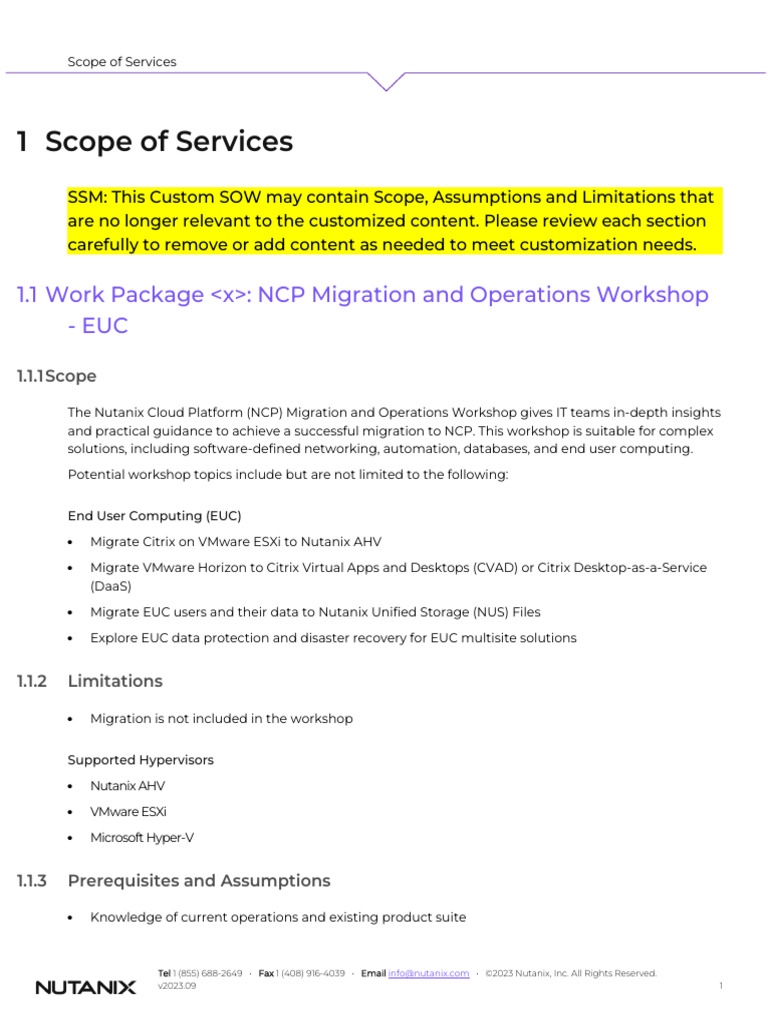 SoW Snippet - NCP Migration and Operations Workshop - EUC | PDF