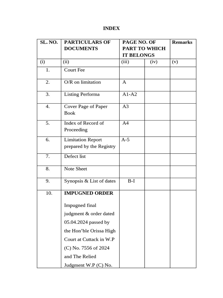Supreme Court Review Petition Index | PDF