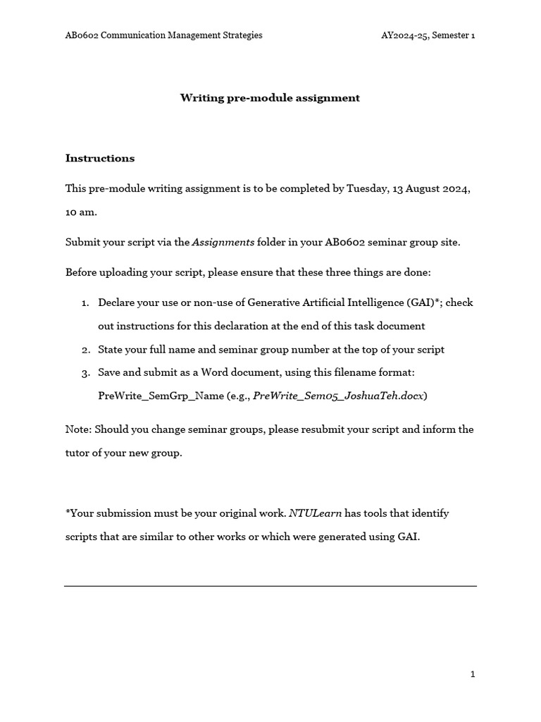 AB0602 AY24-1 Writing Pre-Module Assignment (DY) - 240805 | PDF | Foods ...