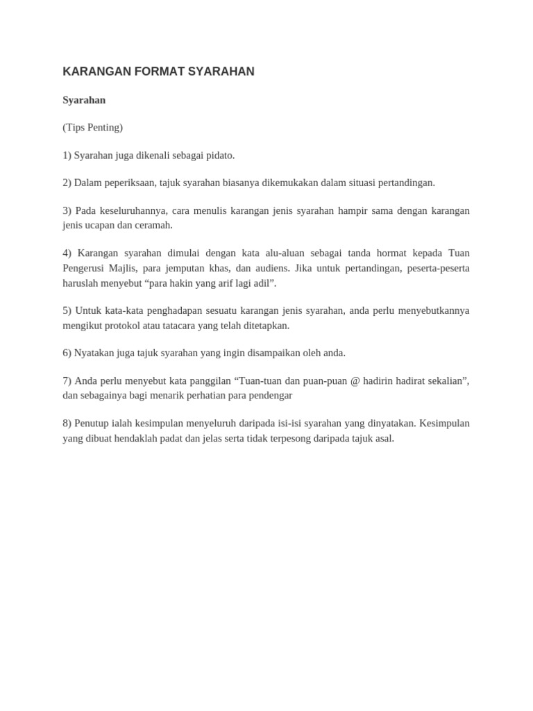 Karangan Format Syarahan Ting 1 | PDF