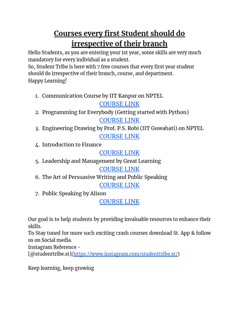 Courses Every First Year Should Do | PDF