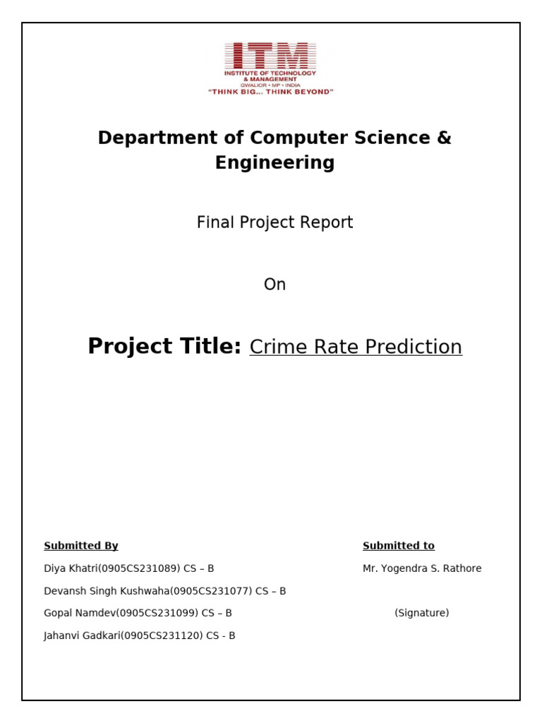 Final Project Report Format of PBL-1 | PDF | Machine Learning | Dependent And Independent Variables