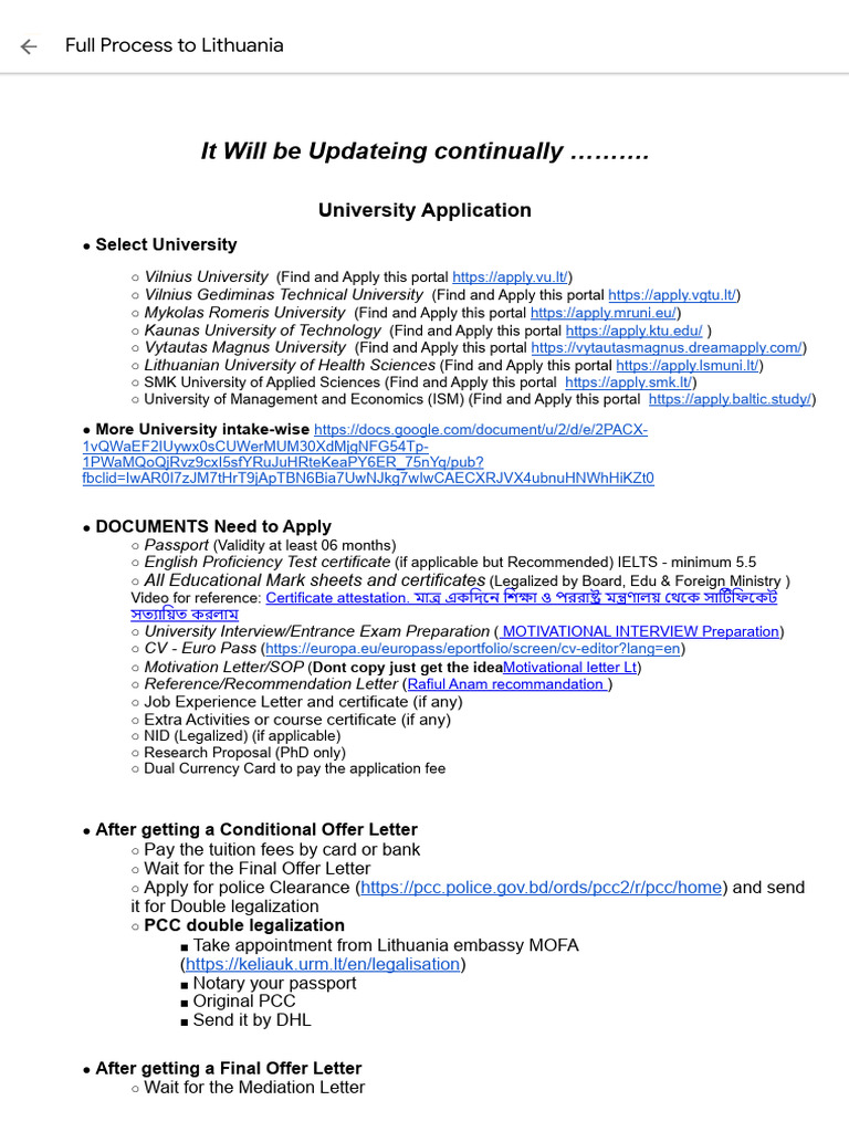Full Process To Apply Lithuania | PDF