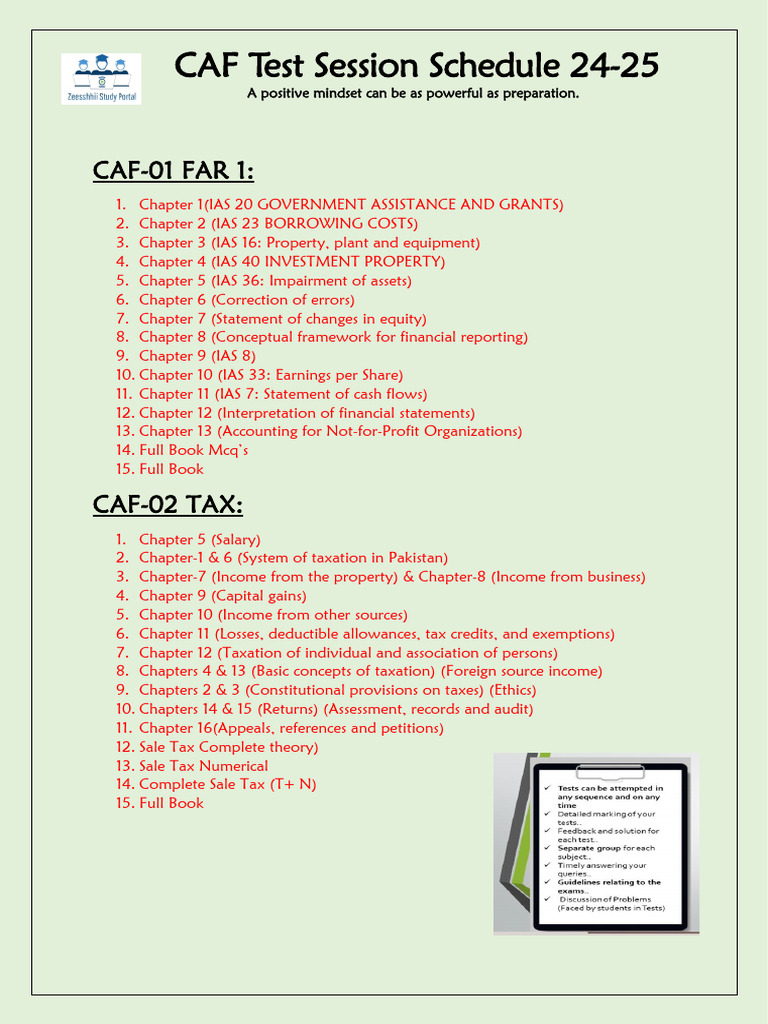 Caf Tests Schedule - Mar 25 | PDF | International Financial Reporting ...