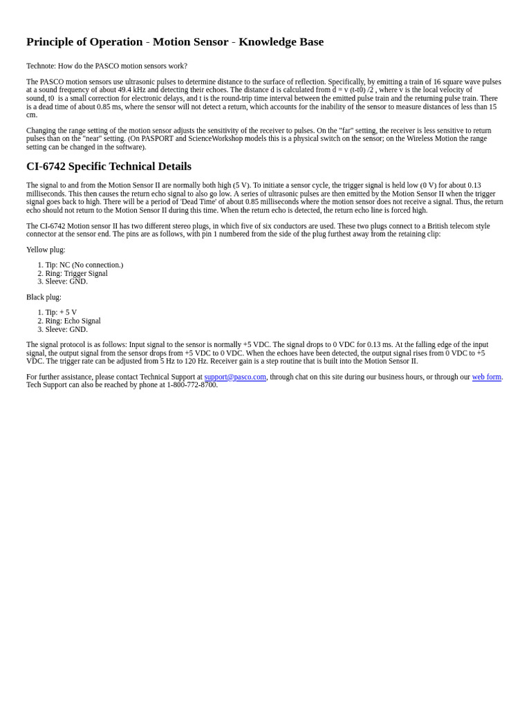 Principle_of_Operation-Motion_Sensor-Knowledge_Base_PASCO | PDF | Ultrasound | Frequency